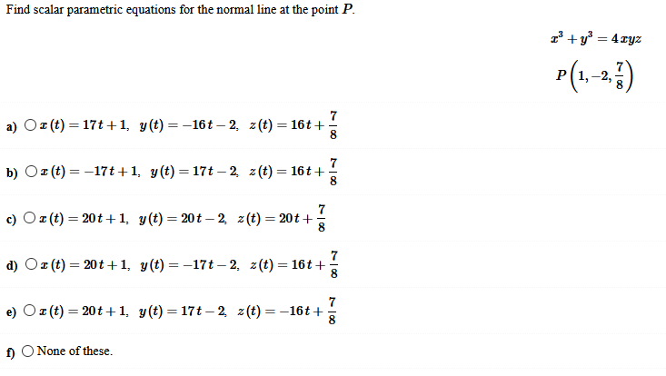 Solved Find scalar parametric equations for the normal line | Chegg.com