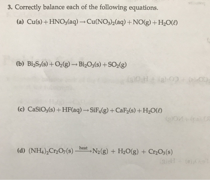 Solved 3. Correctly balance each of the following equations. | Chegg.com