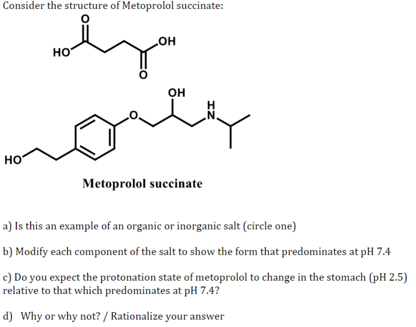 Solved Consider the structure of Metoprolol succinate: | Chegg.com