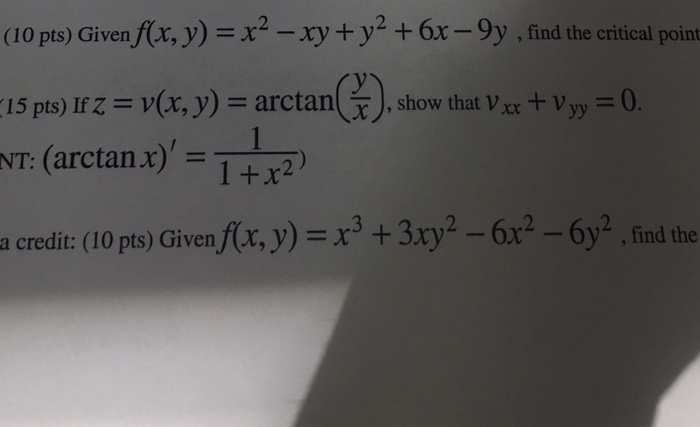 Solved (10 pts) Given,f(x, y) = x2-xy + y 2 + 6x-9y , find | Chegg.com