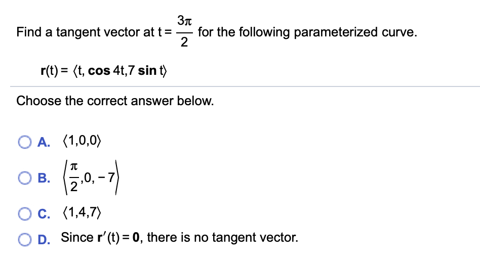 Solved 31 Find a tangent vector at t= for the following | Chegg.com