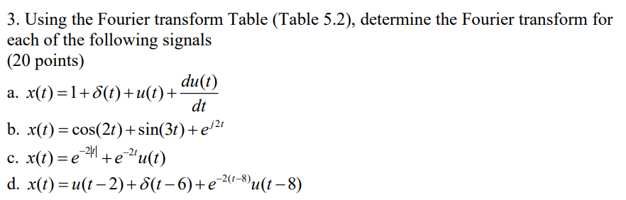 Solved 3. Using the Fourier transform Table (Table 5.2), | Chegg.com