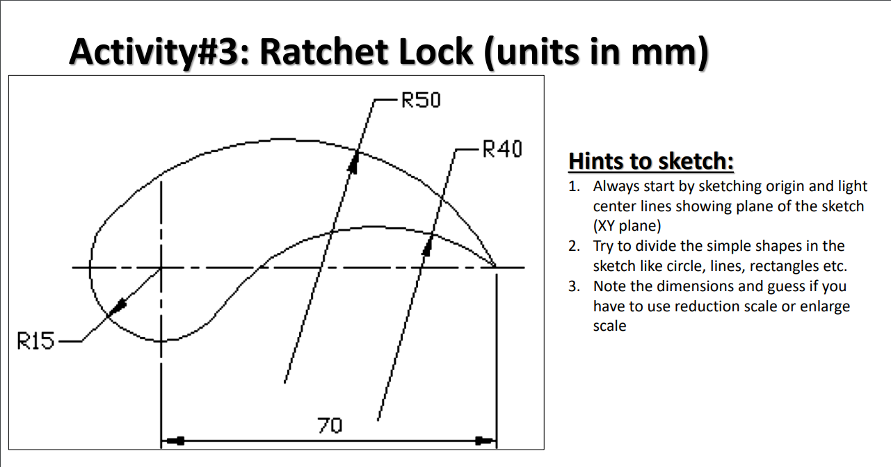 Solved Activity#3: Ratchet Lock (units in mm) R50 R40 Hints | Chegg.com