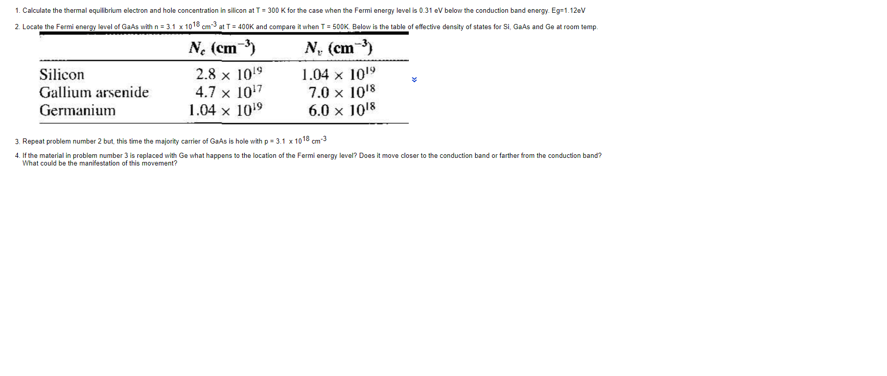 Solved 1 Calculate The Thermal Equilibrium Electron And