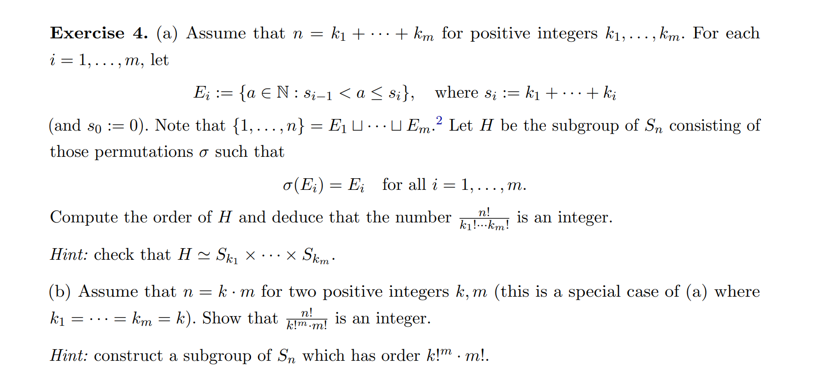 Solved Exercise 4. (a) Assume that n = ki + ... + km for | Chegg.com