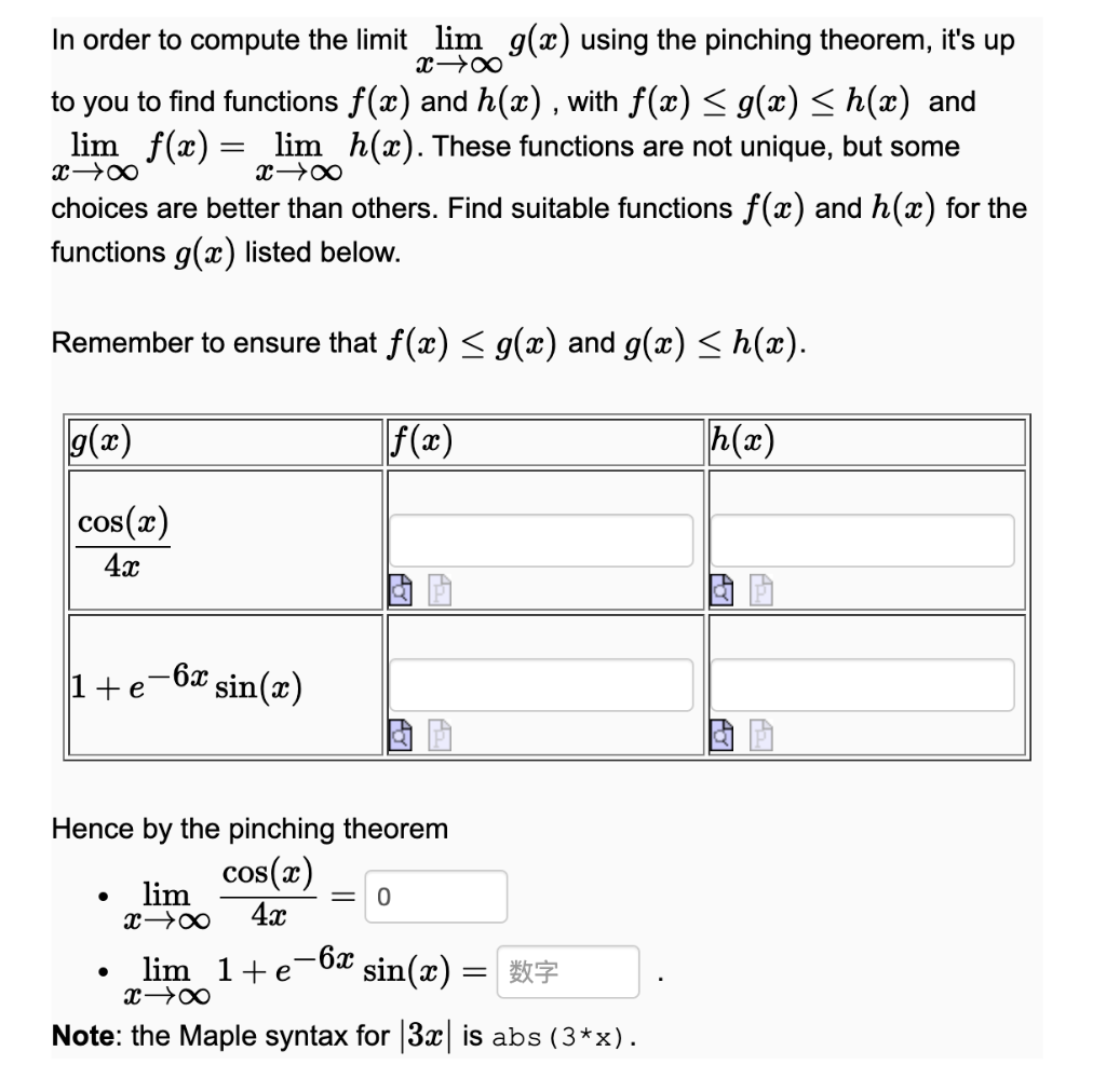 Solved In order to compute the limit limx→∞g(x) using the | Chegg.com