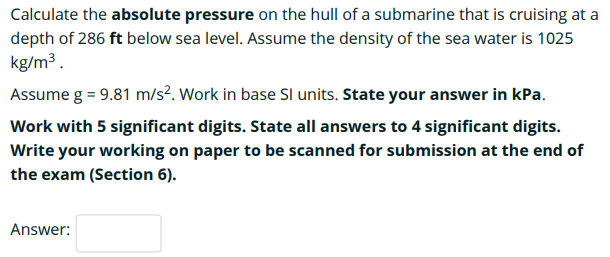 Solved Calculate the absolute pressure on the hull of a | Chegg.com