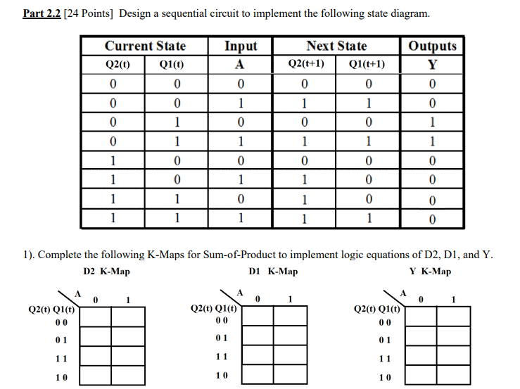 Solved Part 2.2 [24 Points] Design a sequential circuit to | Chegg.com