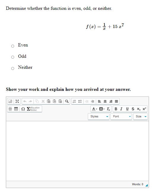 Solved Determine whether the function is even, odd, or | Chegg.com