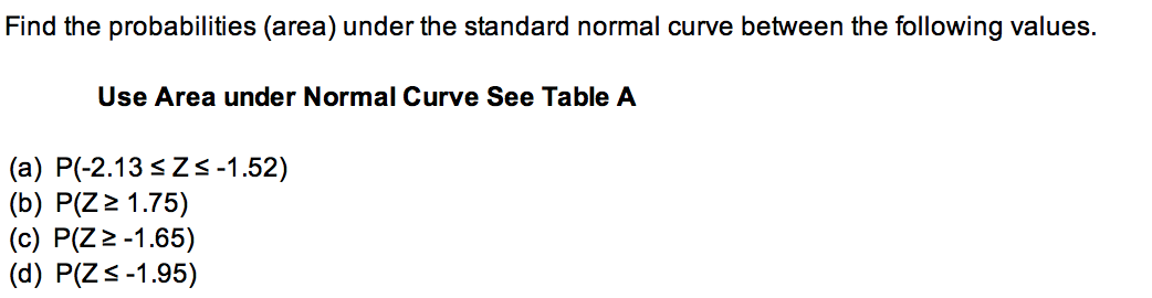 Solved Find the probabilities (area) under the standard | Chegg.com