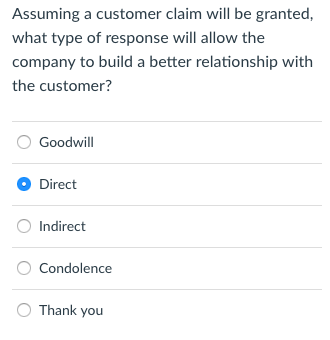Solved Assuming a customer claim will be granted. what type | Chegg.com