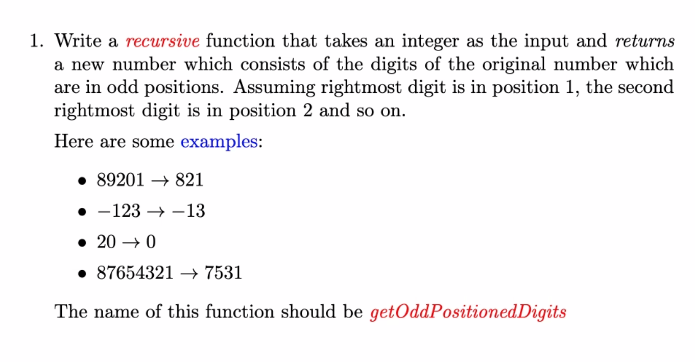 Solved 1. Write a recursive function that takes an integer | Chegg.com