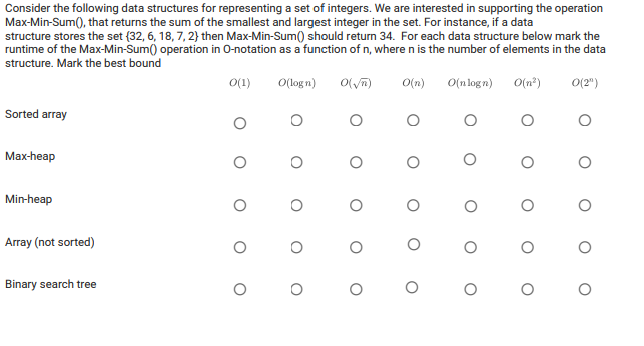 Solved Consider the following data structures for | Chegg.com