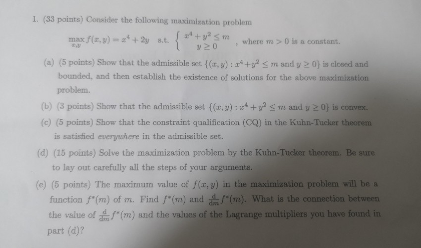 Solved 1. (33 points) Consider the following maximization | Chegg.com