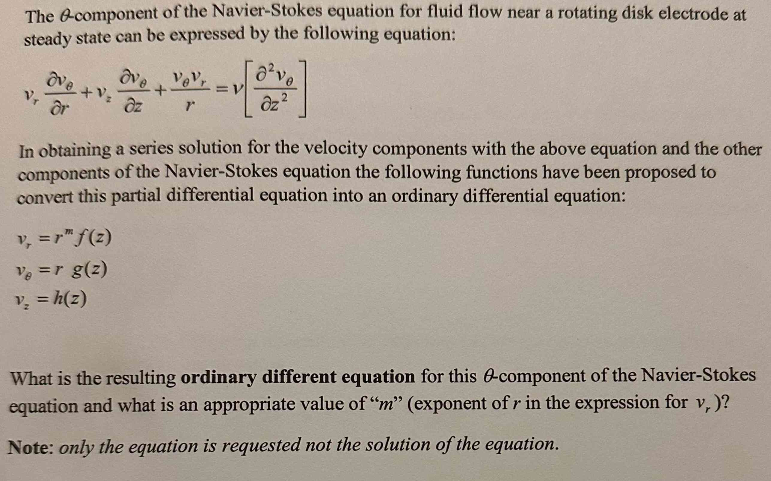 Solved The θ-component of the Navier-Stokes equation for | Chegg.com