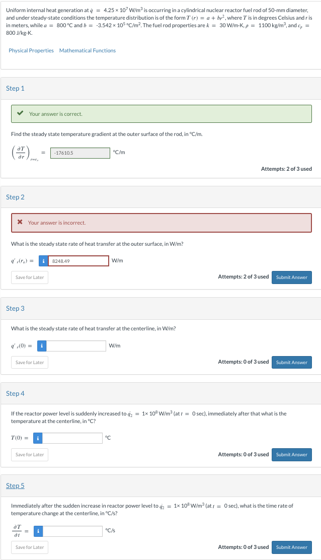 Solved Uniform internal heat generation at qˉ=4.25×107 W/m3 | Chegg.com