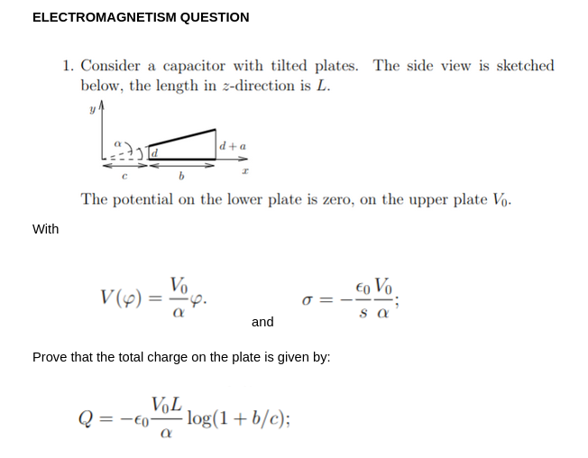 Solved ELECTROMAGNETISM QUESTION 1. Consider a capacitor | Chegg.com