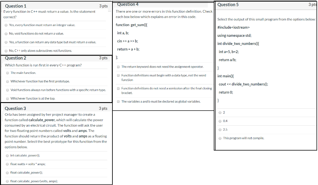Solved 3 pts Question 5 3 pts Question 1 Every function in | Chegg.com