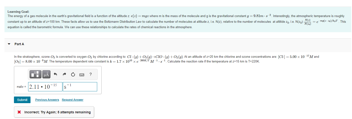 Solved Learning Goal: equation is called the barometric | Chegg.com