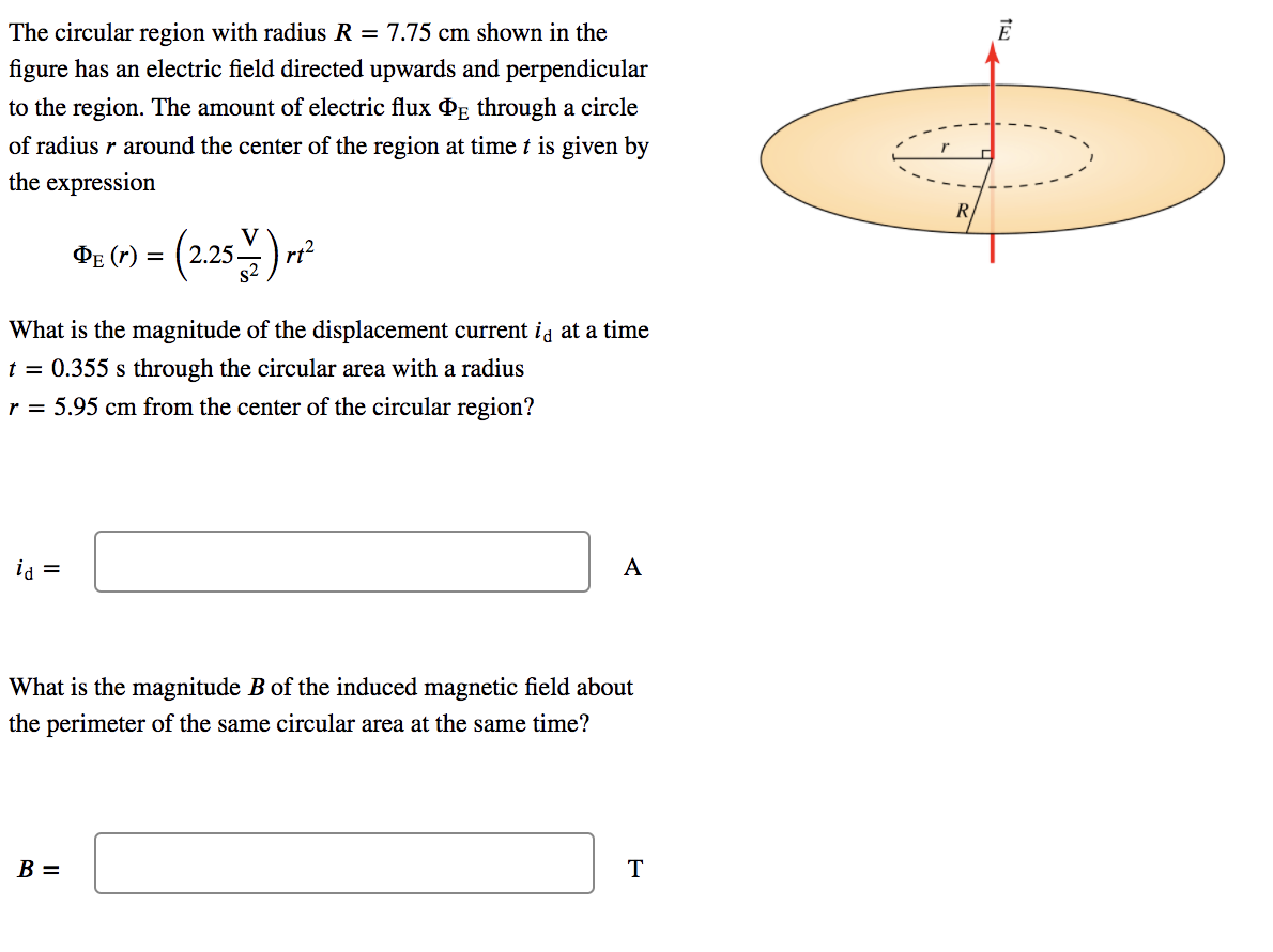 Solved Ē The circular region with radius R = 7.75 cm shown | Chegg.com