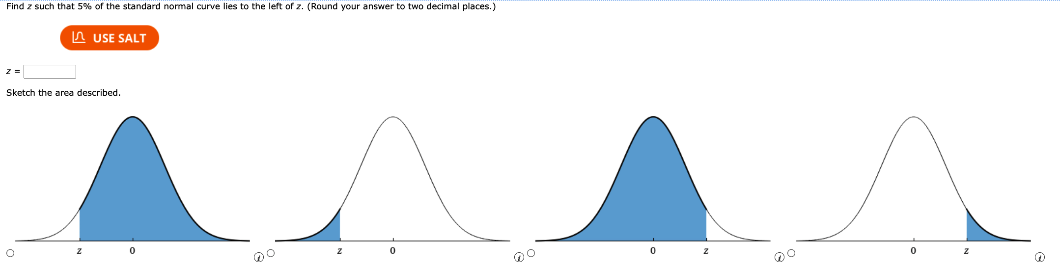 Solved Find z such that 5% of the standard normal curve lies | Chegg.com