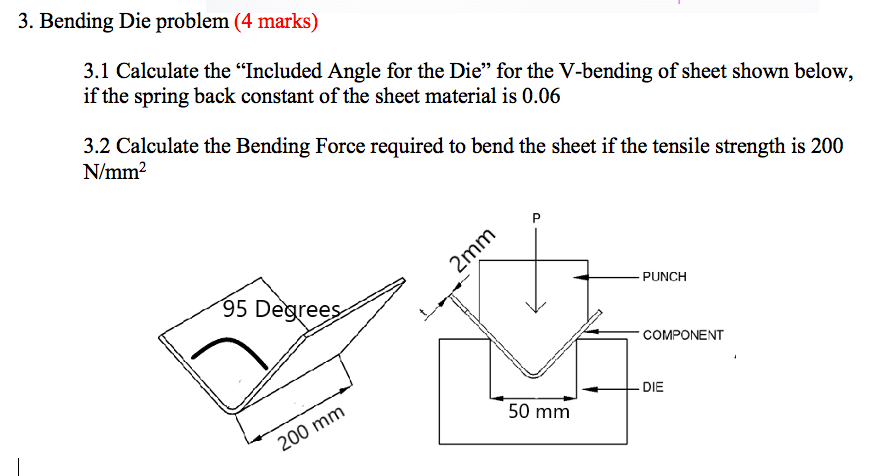 Solved 3. Bending Die problem (4 marks) 3.1 Calculate the | Chegg.com