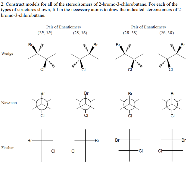 Solved 2. Construct models for all of the stereoisomers of | Chegg.com