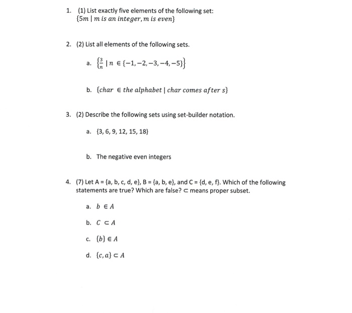 Solved (1) List exactly five elements of the following set: | Chegg.com