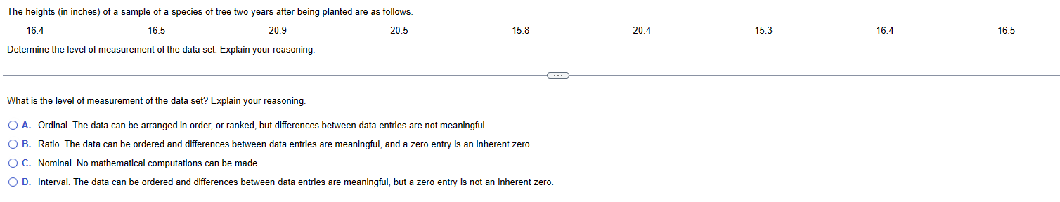 Solved What is the level of measurement of the data set? | Chegg.com