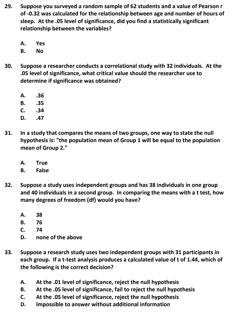 Solved 29. Suppose you surveyed a random sample of 62 | Chegg.com