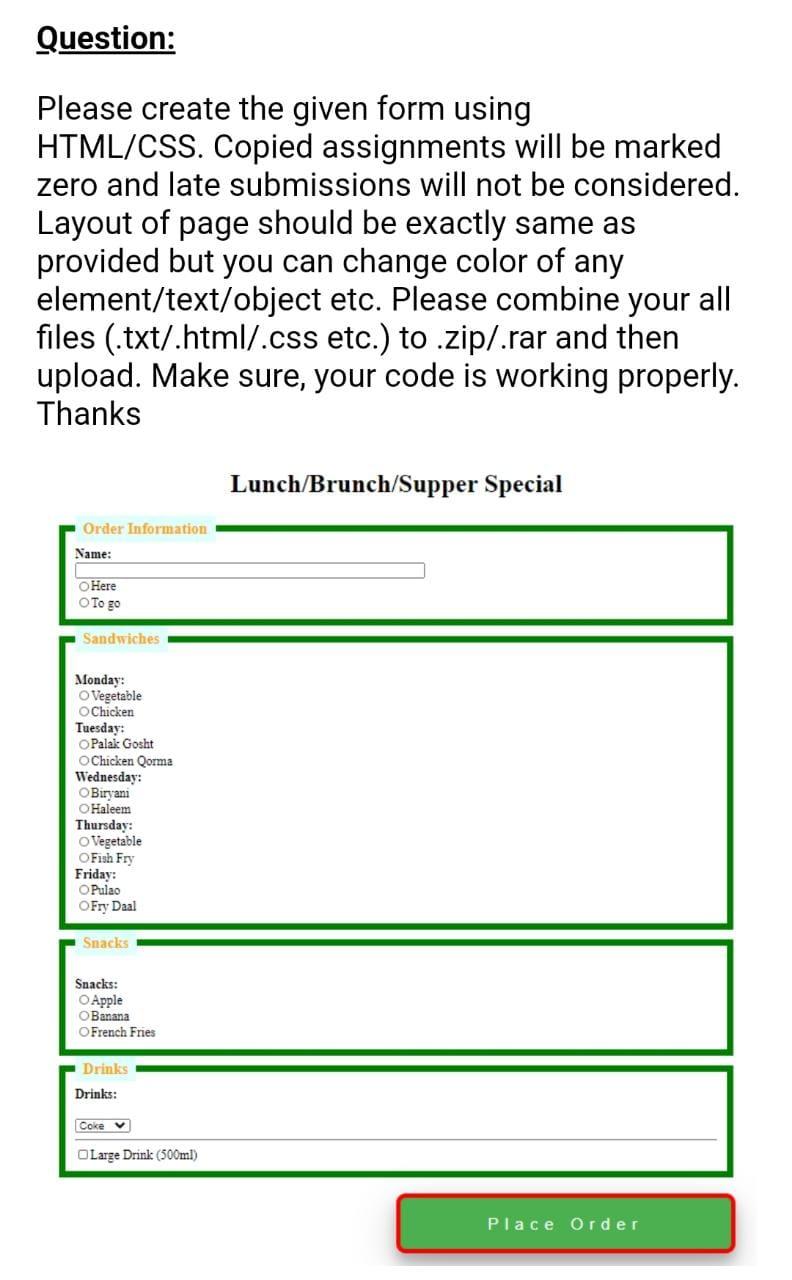 Solved Question: Please create the given form using | Chegg.com