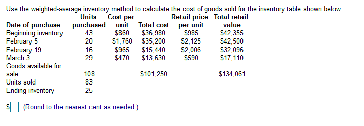 Solved Use the weighted average inventory method to | Chegg.com
