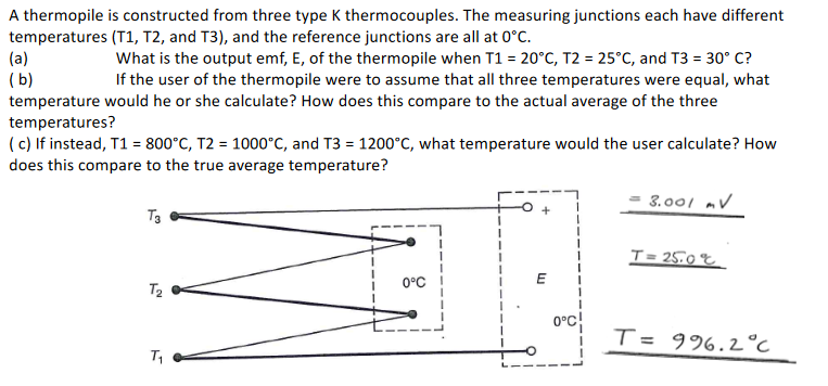 Solved A thermopile is constructed from three type K | Chegg.com