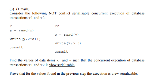 Solved (3) (1 mark) Consider the following NOT conflict | Chegg.com