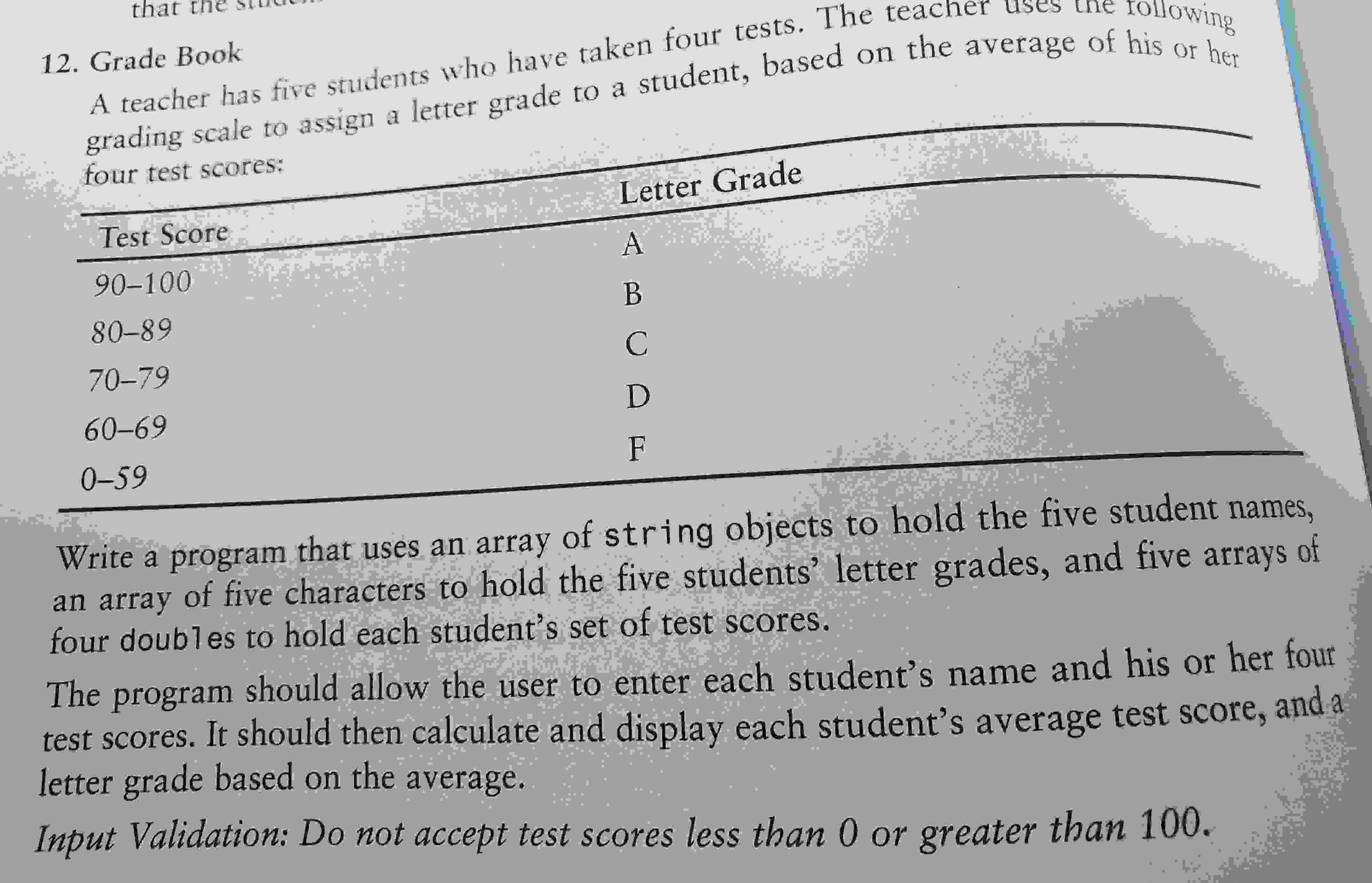 Solved Grade BookA teacher has five students who have taken | Chegg.com