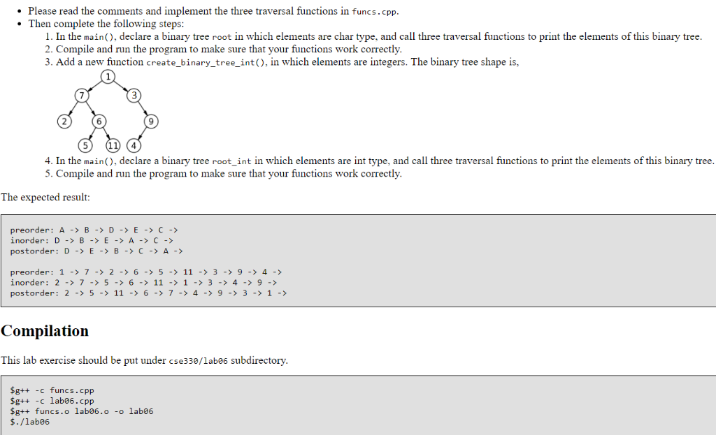 Solved Declare and implement functions preorder, inorder, | Chegg.com