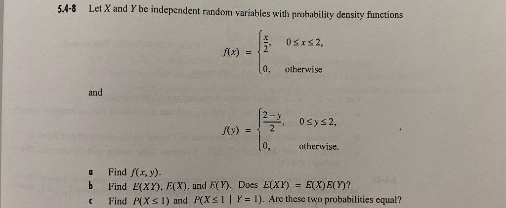 Solved 5.4-8 Let X and Y be independent random variables | Chegg.com