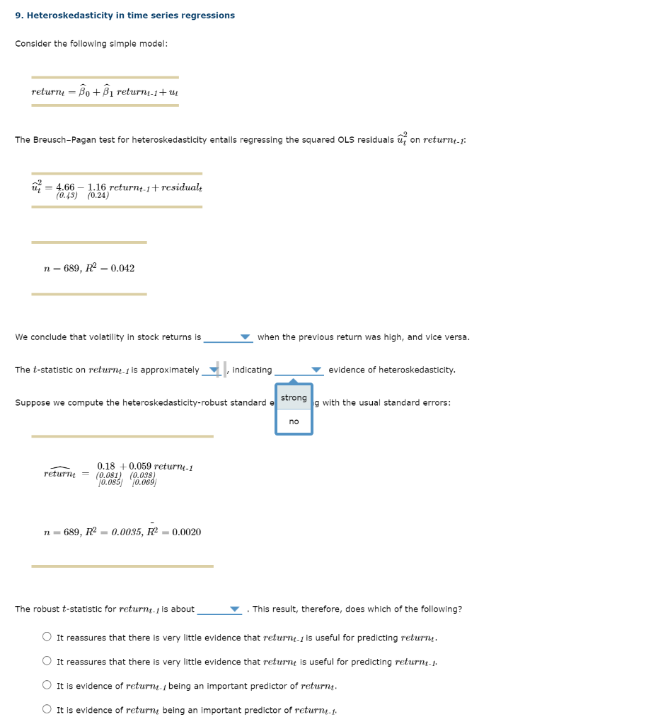 Solved 9. Heteroskedasticity in time series regressions | Chegg.com