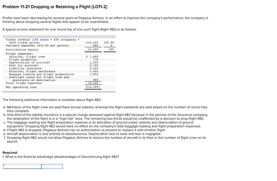Solved Problem 11-21 Dropping or Retaining a Flight [LO11-2) | Chegg.com