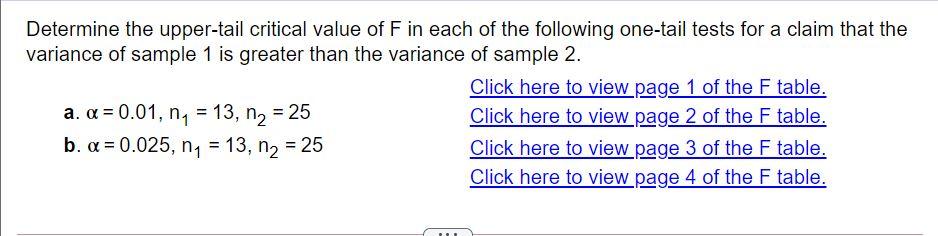 Solved Determine the upper-tail critical value of F in each | Chegg.com
