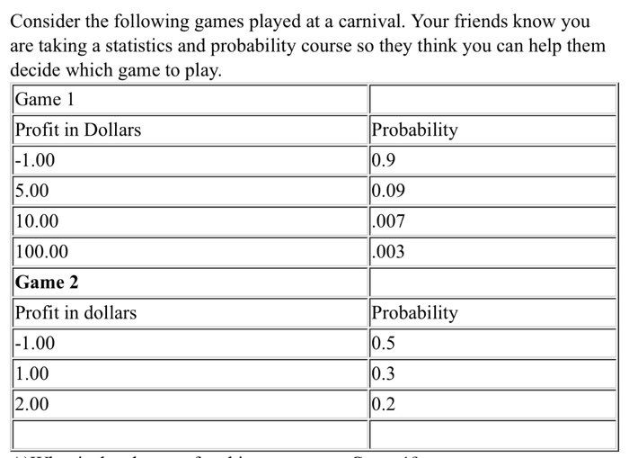Solved Consider the following games played at a carnival. | Chegg.com