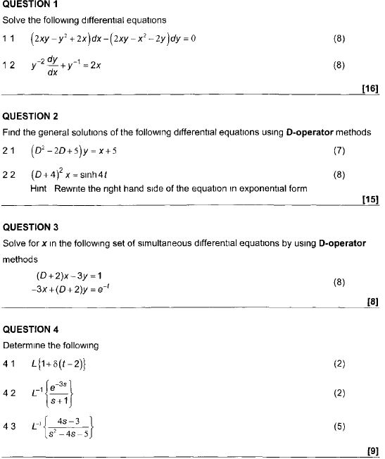 Solved QUESTION 1 Solve the following differential equations | Chegg.com