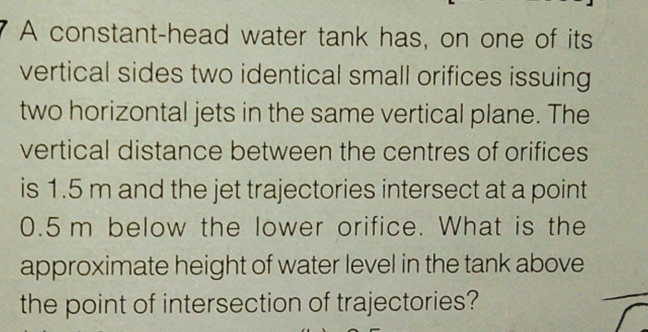 Solved 7 A constant-head water tank has, on one of its | Chegg.com
