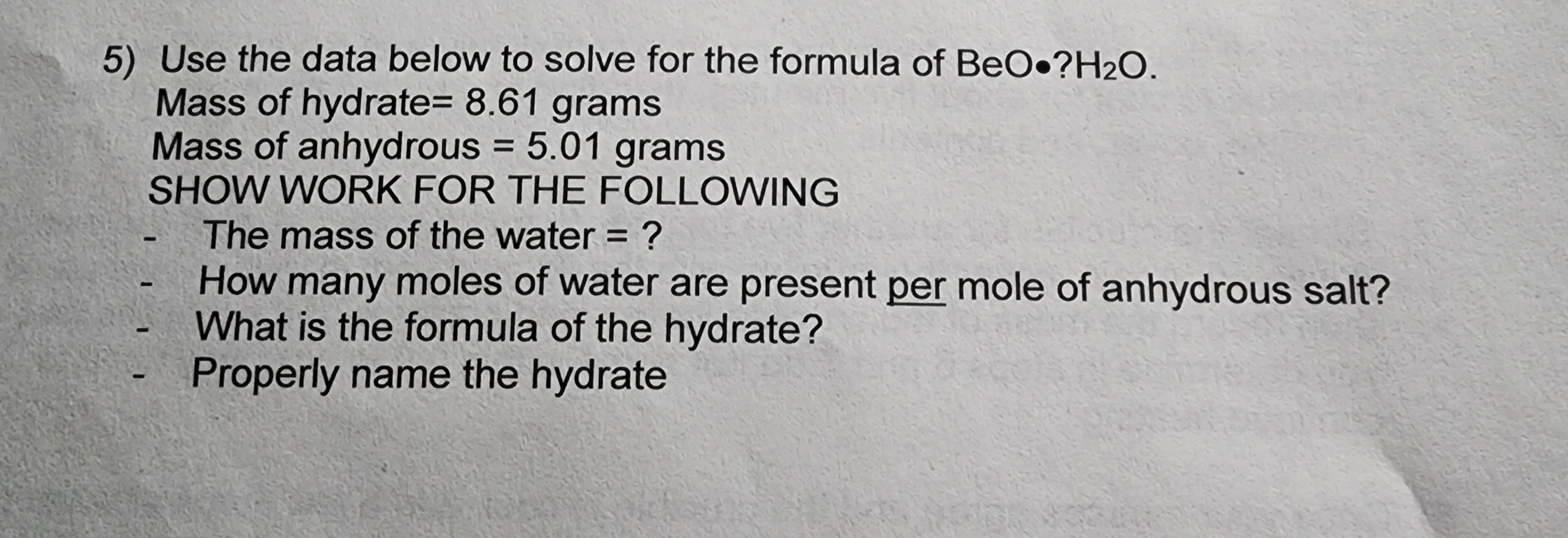 Solved Use the data below to solve for the formula of | Chegg.com