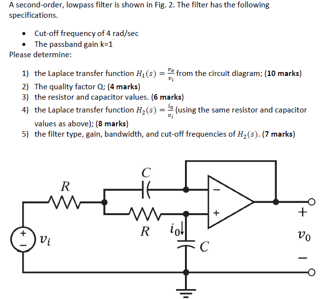 Solved A second-order, lowpass filter is shown in Fig. 2. | Chegg.com
