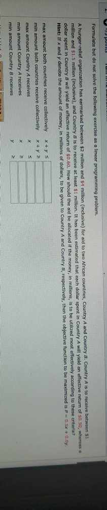 Solved Formulate but do not solve the following exercise as | Chegg.com