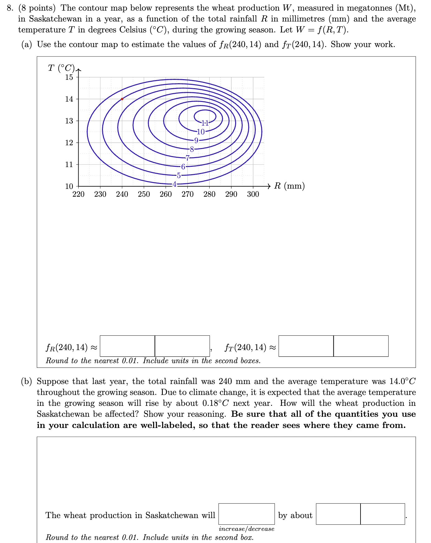 8. (8 points) The contour map below represents the | Chegg.com