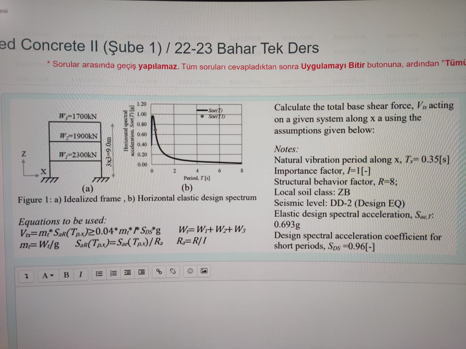 Solved Calculate the total base shear force, Vtx acting on a | Chegg.com