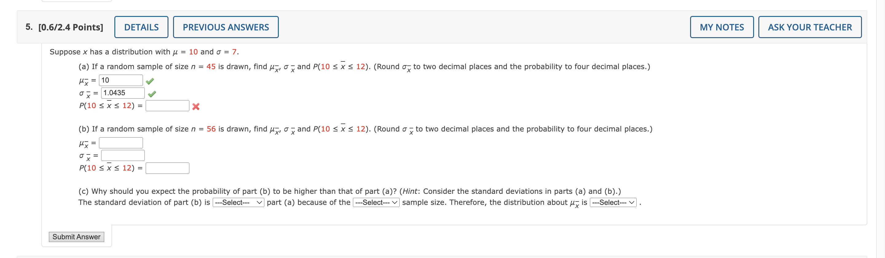 Solved Suppose x ﻿has a distribution with μ=10 ﻿and σ=7.(a) | Chegg.com