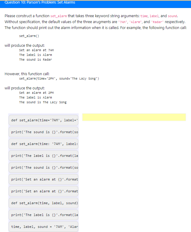 Solved Question 10: Parson's Problem: Set Alarms Please | Chegg.com